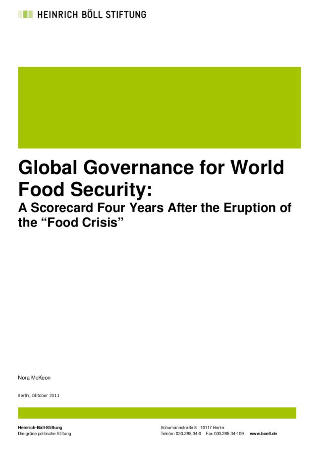 Global Governance for World Food Security: A Scorecard Four Years After ...